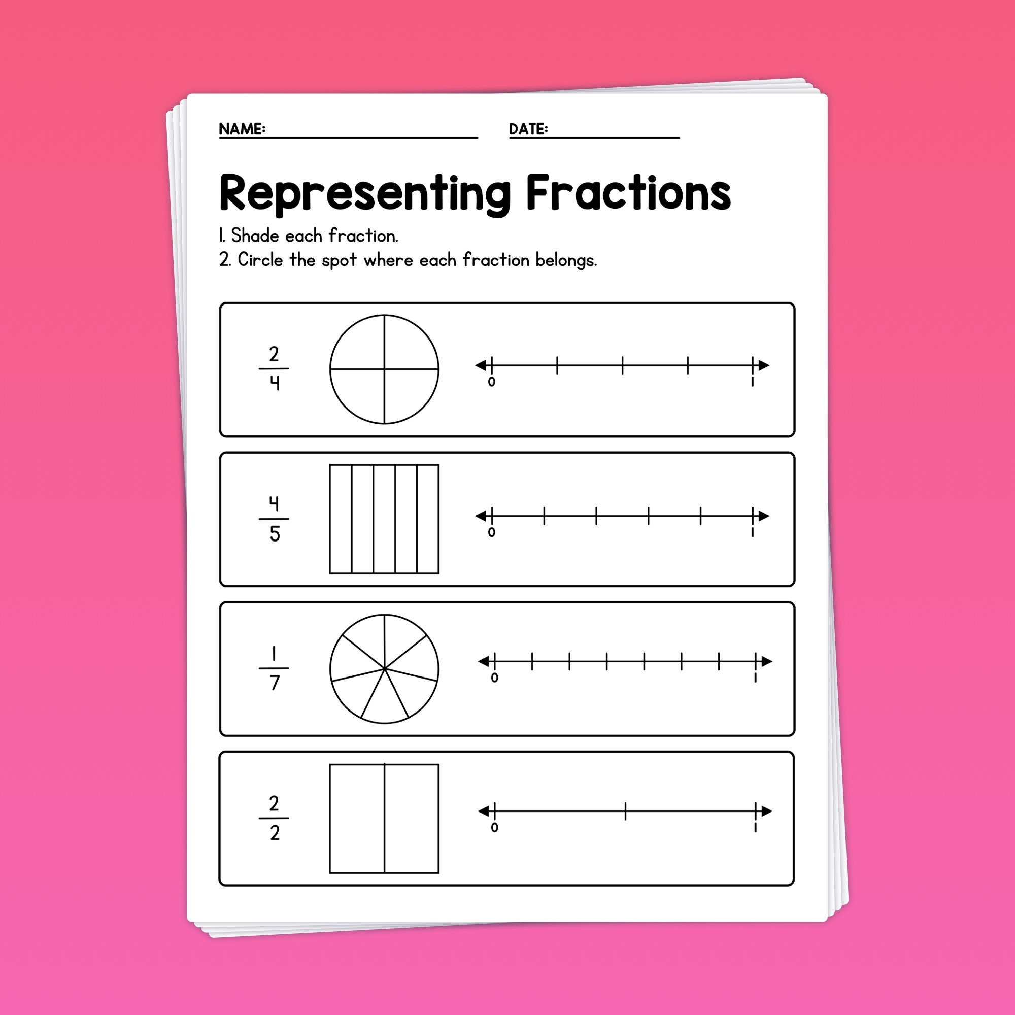 No Prep Fraction Worksheets 2nd, 3rd, 4th Grade Common Core Math ...