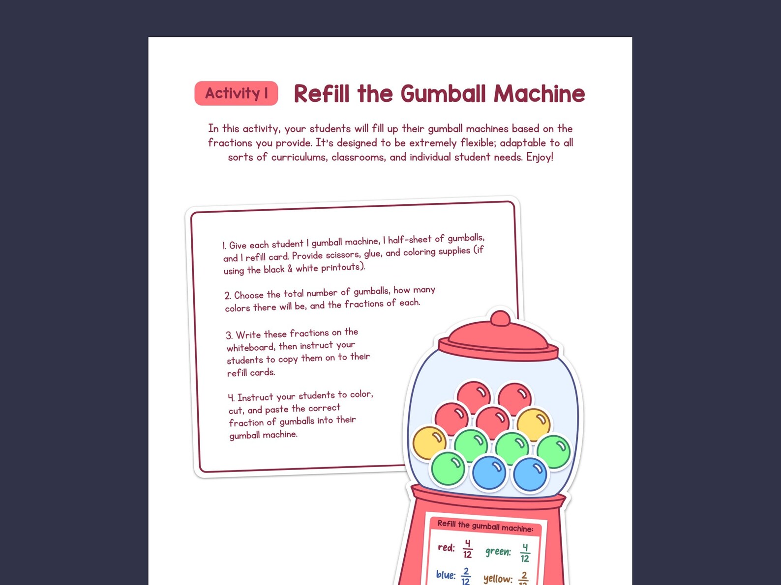 Gumball Fractions Activity | Fractions Craft — 2nd & 3rd Grade Math ...