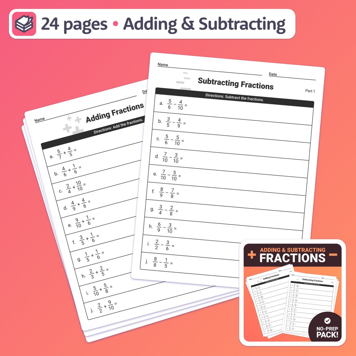 No Prep Fractions Bundle 2nd, 3rd, 4th Grade Fraction Worksheets ...
