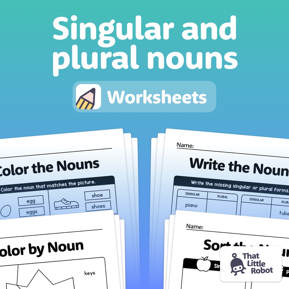 Singular & Plural Nouns Worksheets | Kindergarten, 1st Grade and 2nd ...