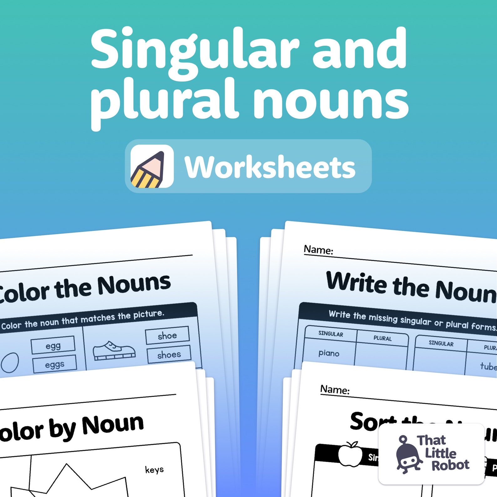Singular & Plural Nouns Worksheets | Kindergarten, 1st Grade and 2nd ...