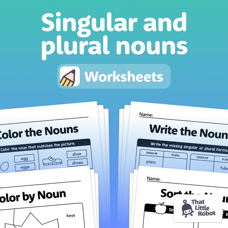 Singular & Plural Nouns Worksheets | Kindergarten, 1st Grade and 2nd ...