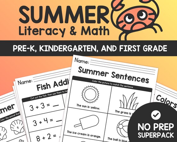 Summer Literacy & Math Worksheets Pre K Kinder 1st Grade / - Etsy