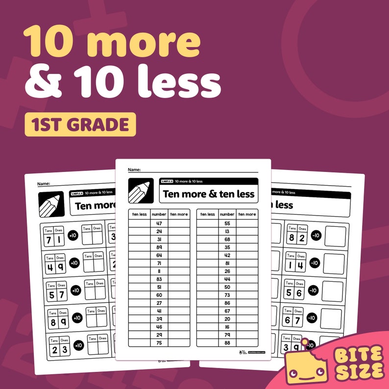 10 More and 10 Less Worksheets | 1st Grade Place Value Math, Mentally ...