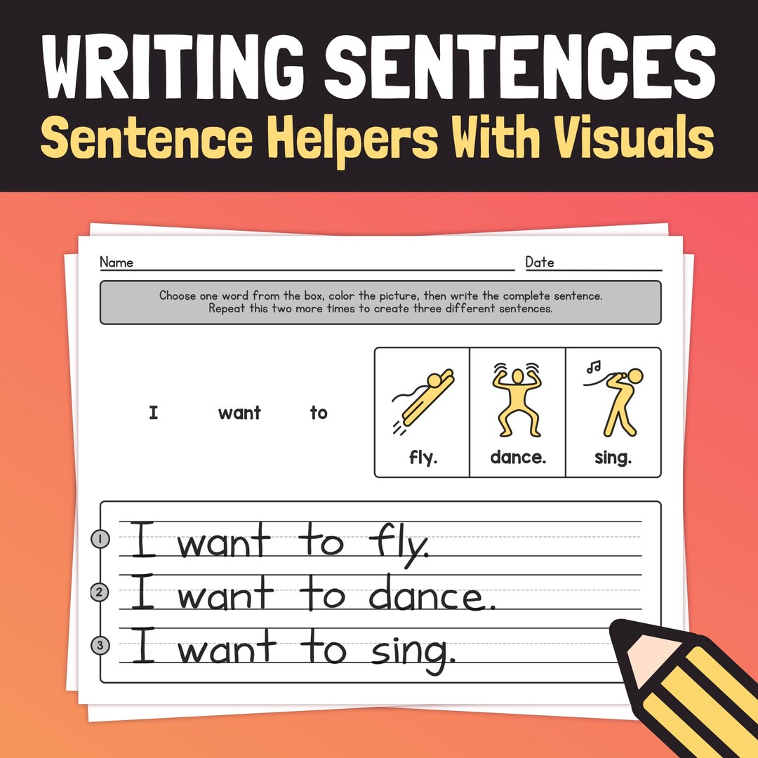 Sentence Writing Activity | K, 1st, & 2nd Grade Learn Nouns and Verbs ...