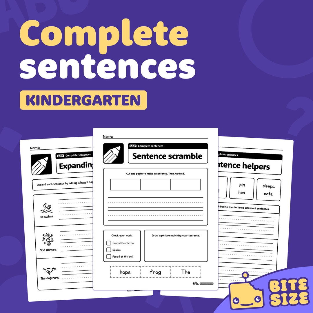 Writing Complete Sentences Worksheets | Kindergarten Sentence Building ...