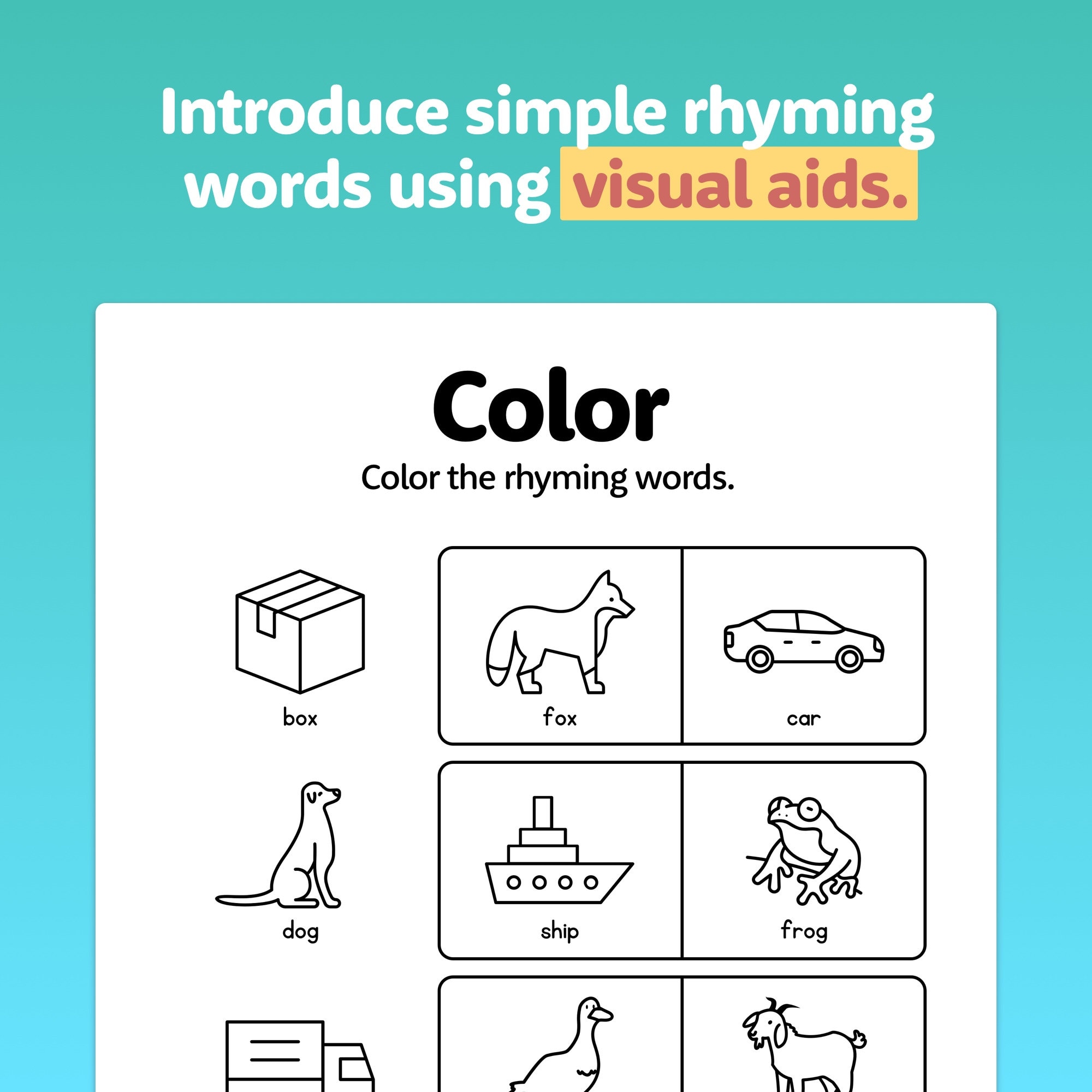 Rhyming Words Worksheets | Kindergarten Rhyming & Phonemic Awareness ...