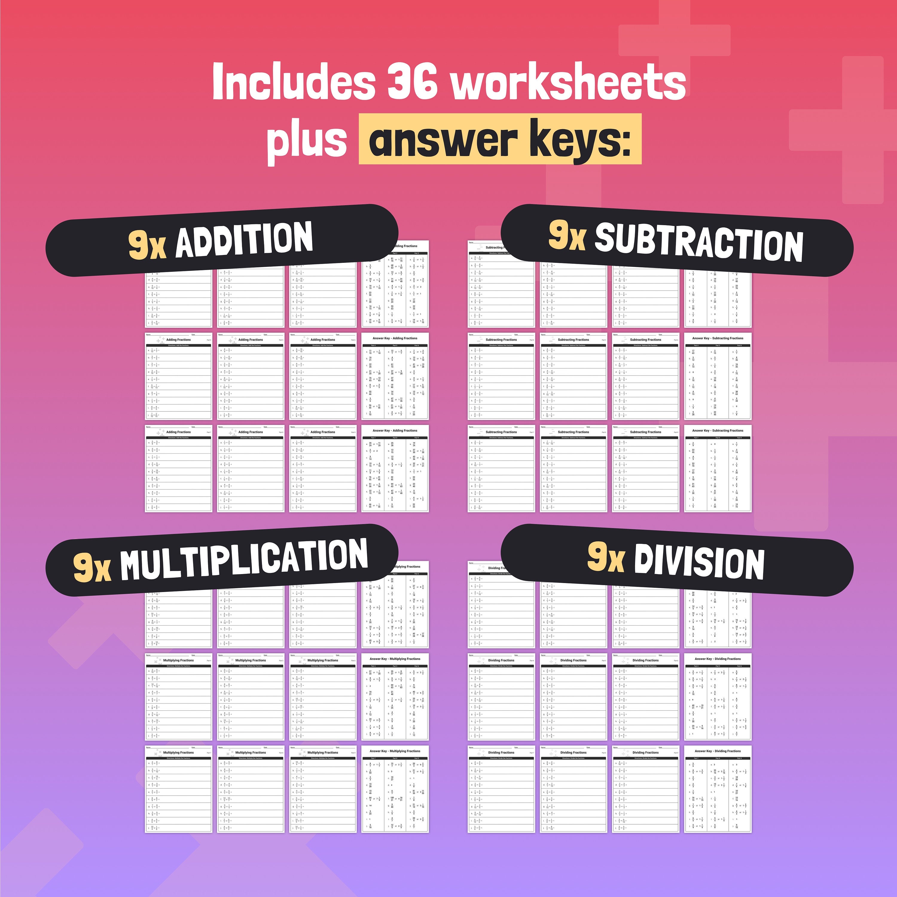 Fraction Worksheets – 4th & 5th Grade / Adding Fractions, Subtracting ...