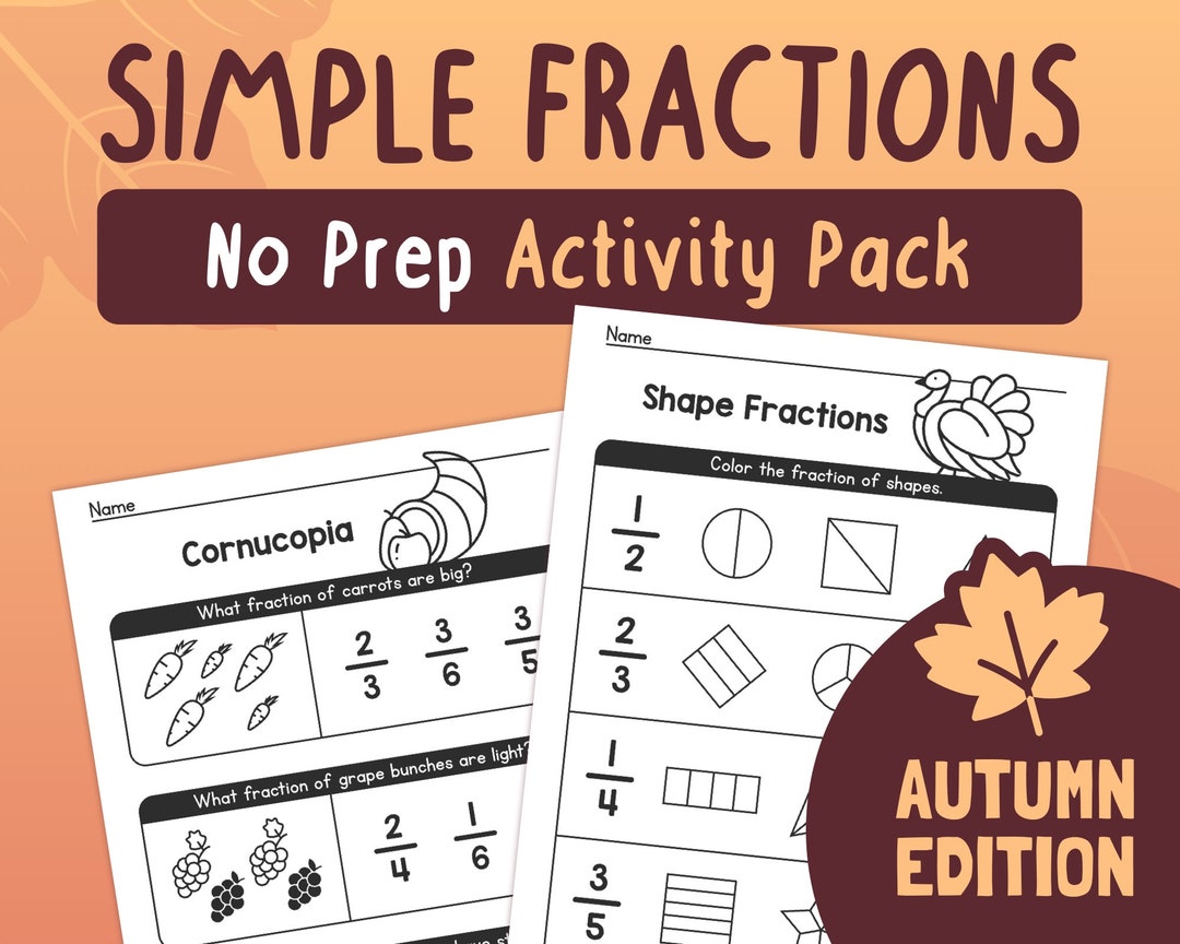 Simple Fractions for Beginners 1st 2nd 3rd Grade Fall - Etsy