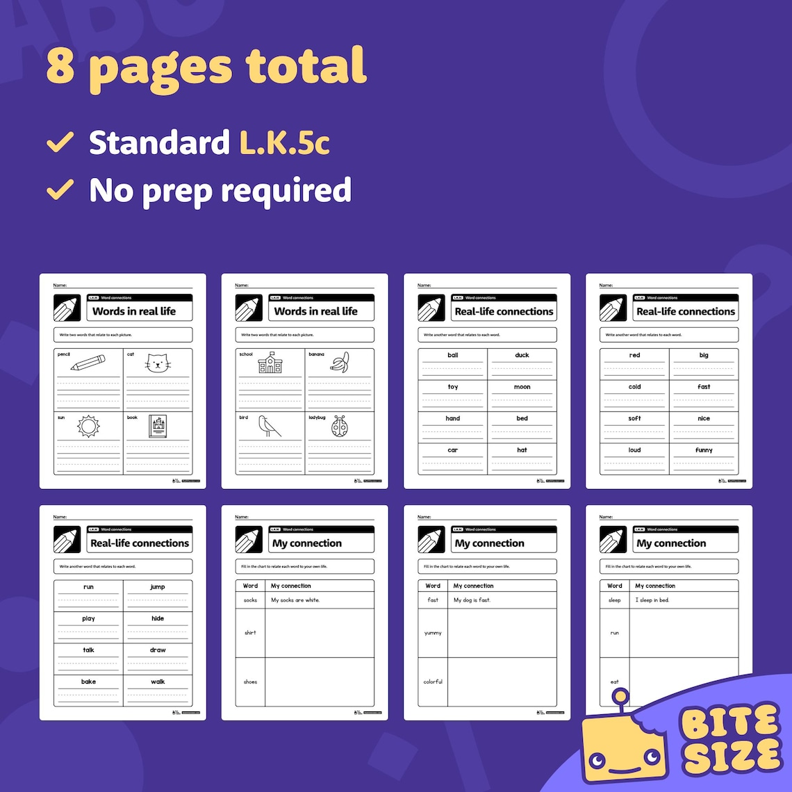 Word Connections Worksheets & Centers | Kindergarten Real Life ...