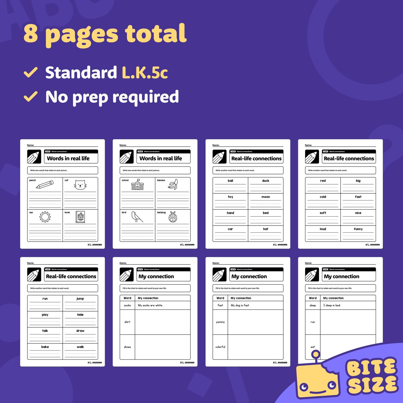 Word Connections Worksheets & Centers | Kindergarten Real Life ...