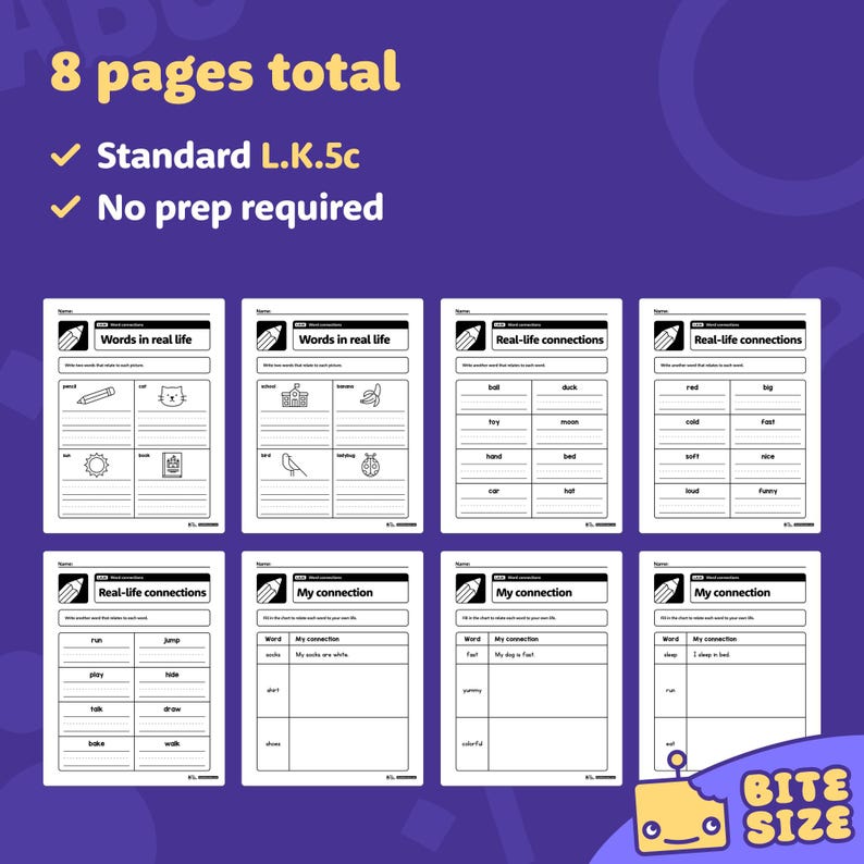 Word Connections Worksheets & Centers | Kindergarten Real Life ...