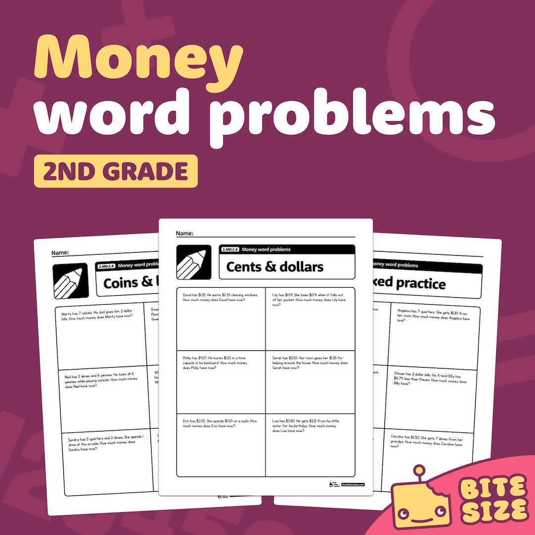 Money Word Problems Worksheets | 2nd Grade Math Centers and Counting ...