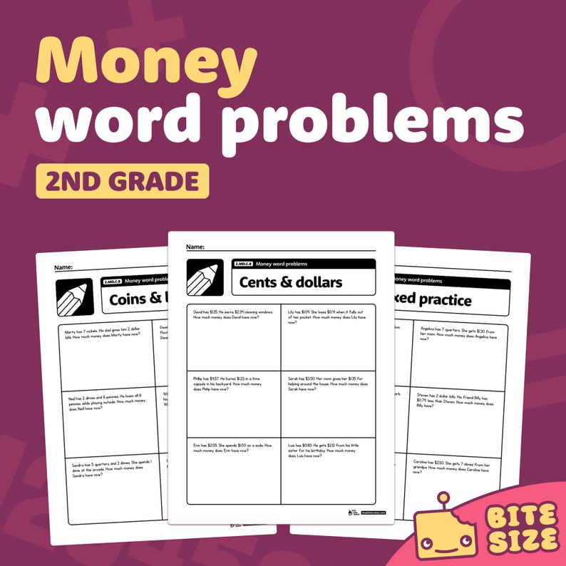 Money Word Problems Worksheets | 2nd Grade Math Centers and Counting ...