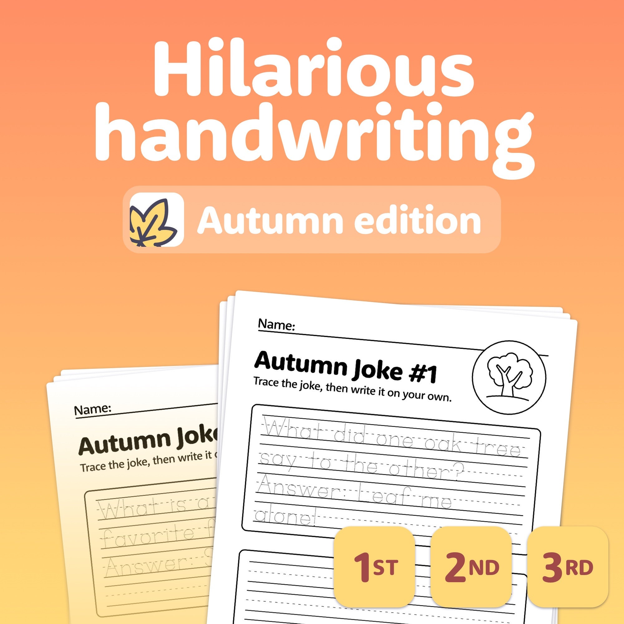 Funny Fall Handwriting Worksheets | 1st, 2nd, 3rd Grade Grade Autumn ...