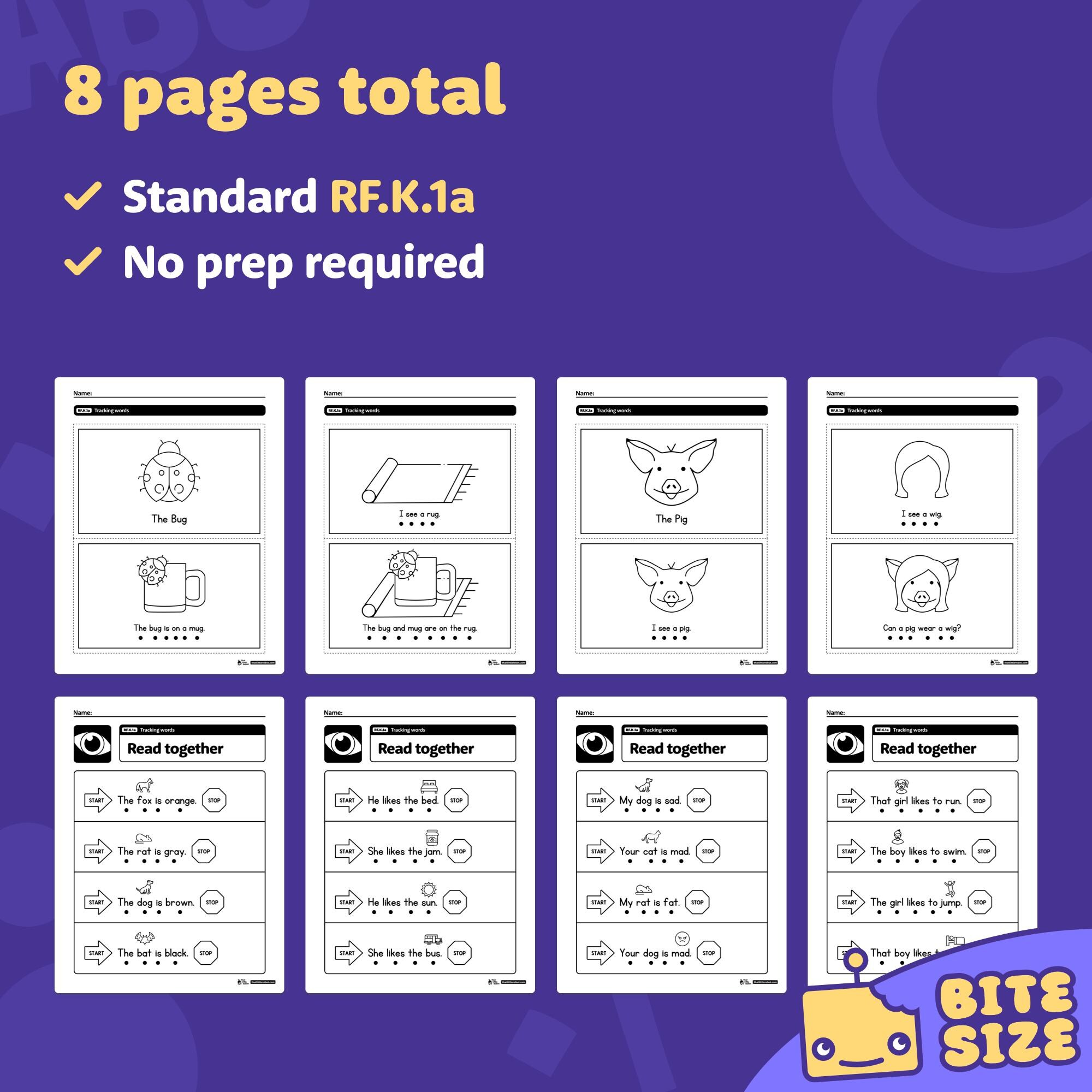Tracking Words Worksheets | Kindergarten Emergent Reader Activities and ...