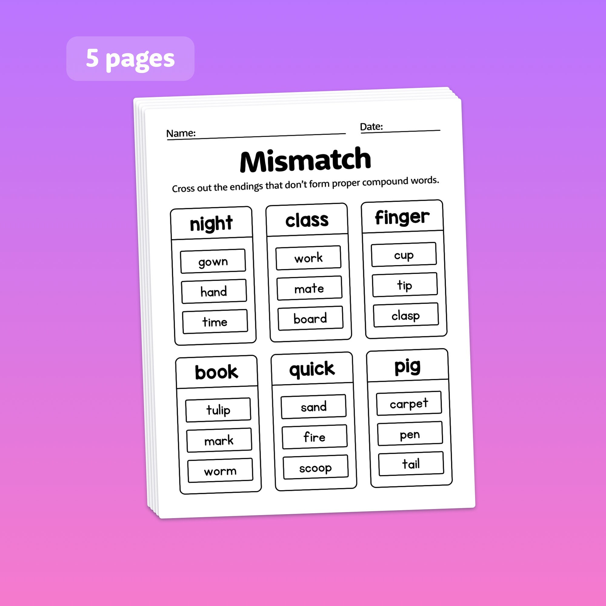 1st & 2nd Grade Compound Words Worksheets Vocabulary and Grammar ...