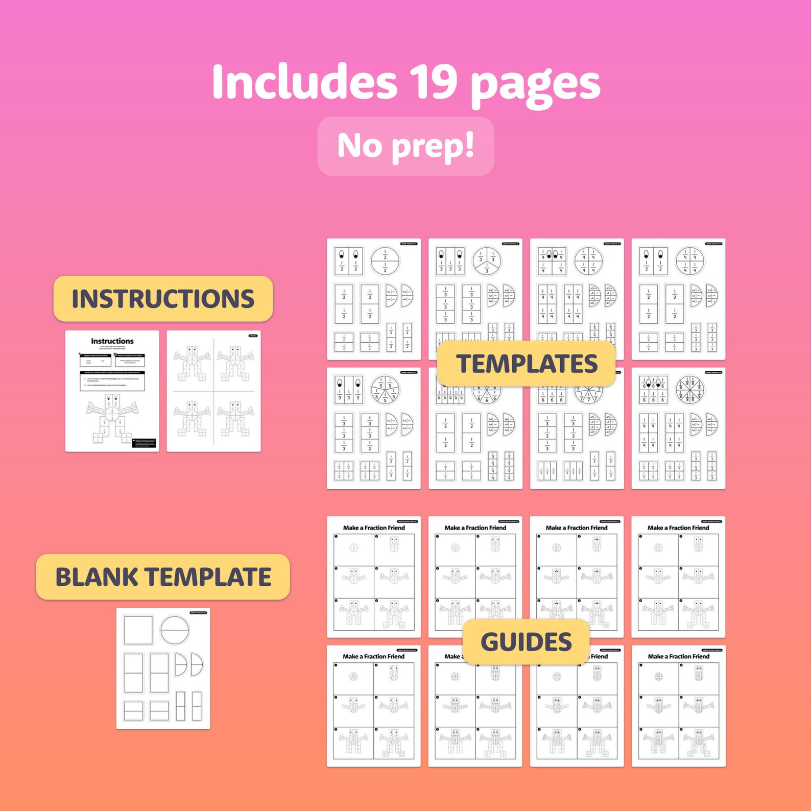 No Prep Fractions Craft | 2nd, 3rd & 4th Grade Math Center | Halves ...