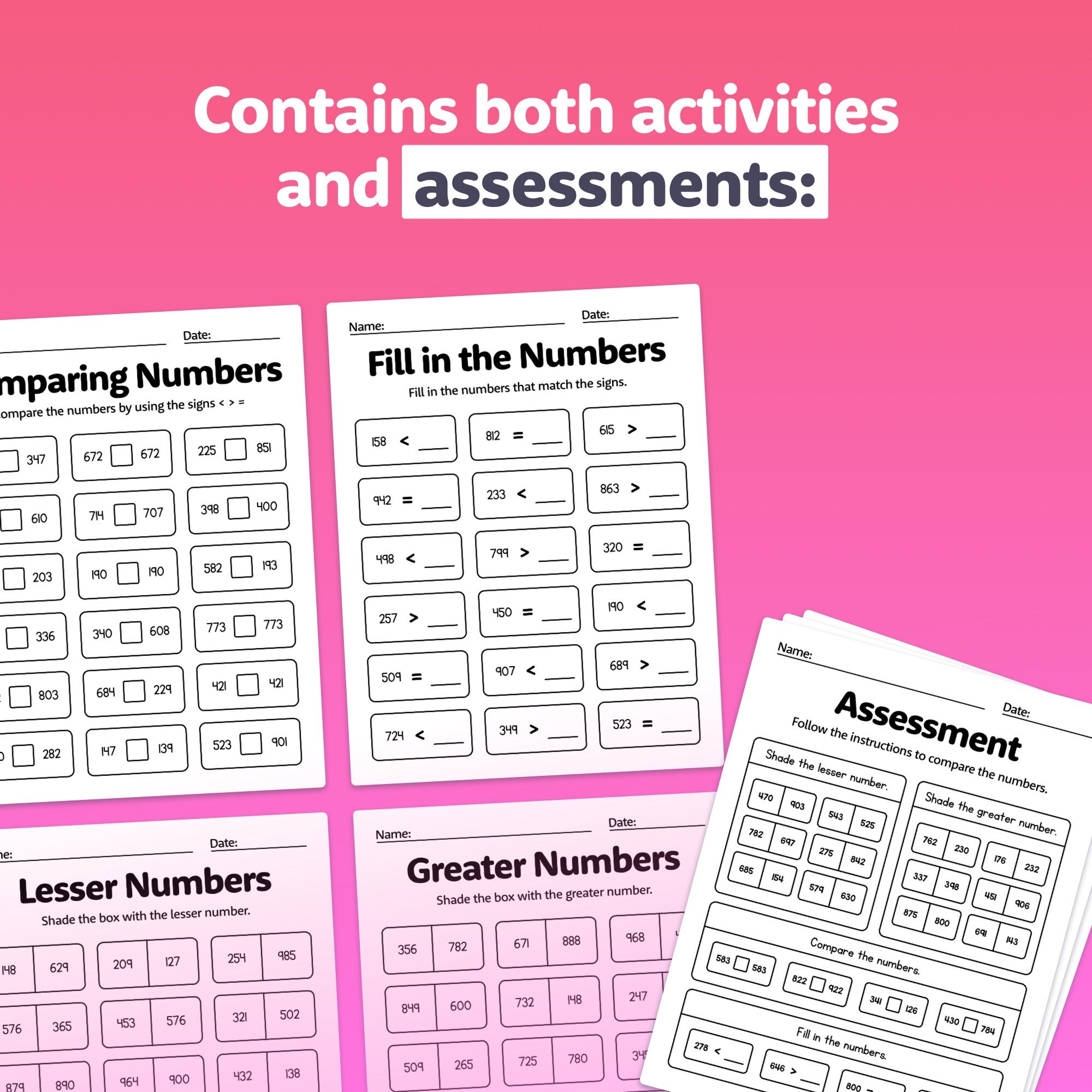 Comparing 3 Digit Numbers Worksheets | 2nd Grade Comparing Numbers ...