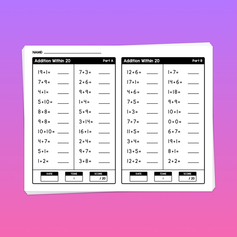 No Prep 1 Minute Addition Drills | Kindergarten, 1st, 2nd Grade Math ...