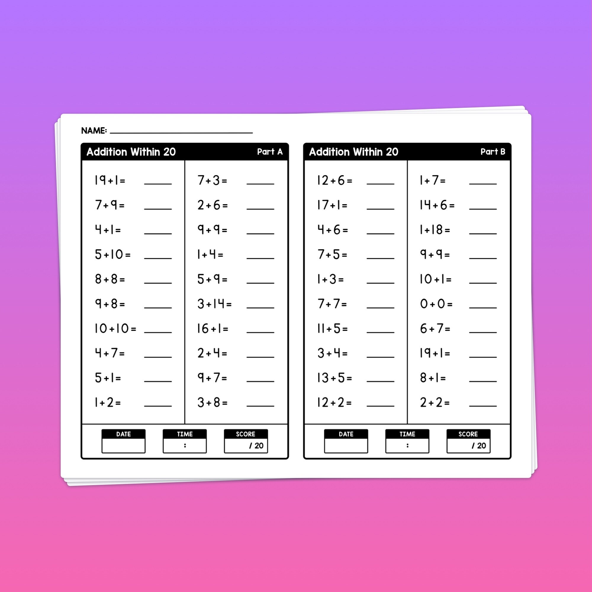 No Prep 1 Minute Addition Drills Kindergarten, 1st, 2nd Grade Math ...