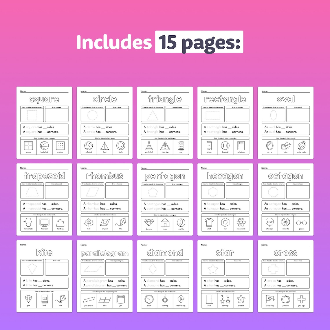 Properties of 2D Shapes Worksheets Kindergarten 2D Shapes, 1st Grade 2D ...