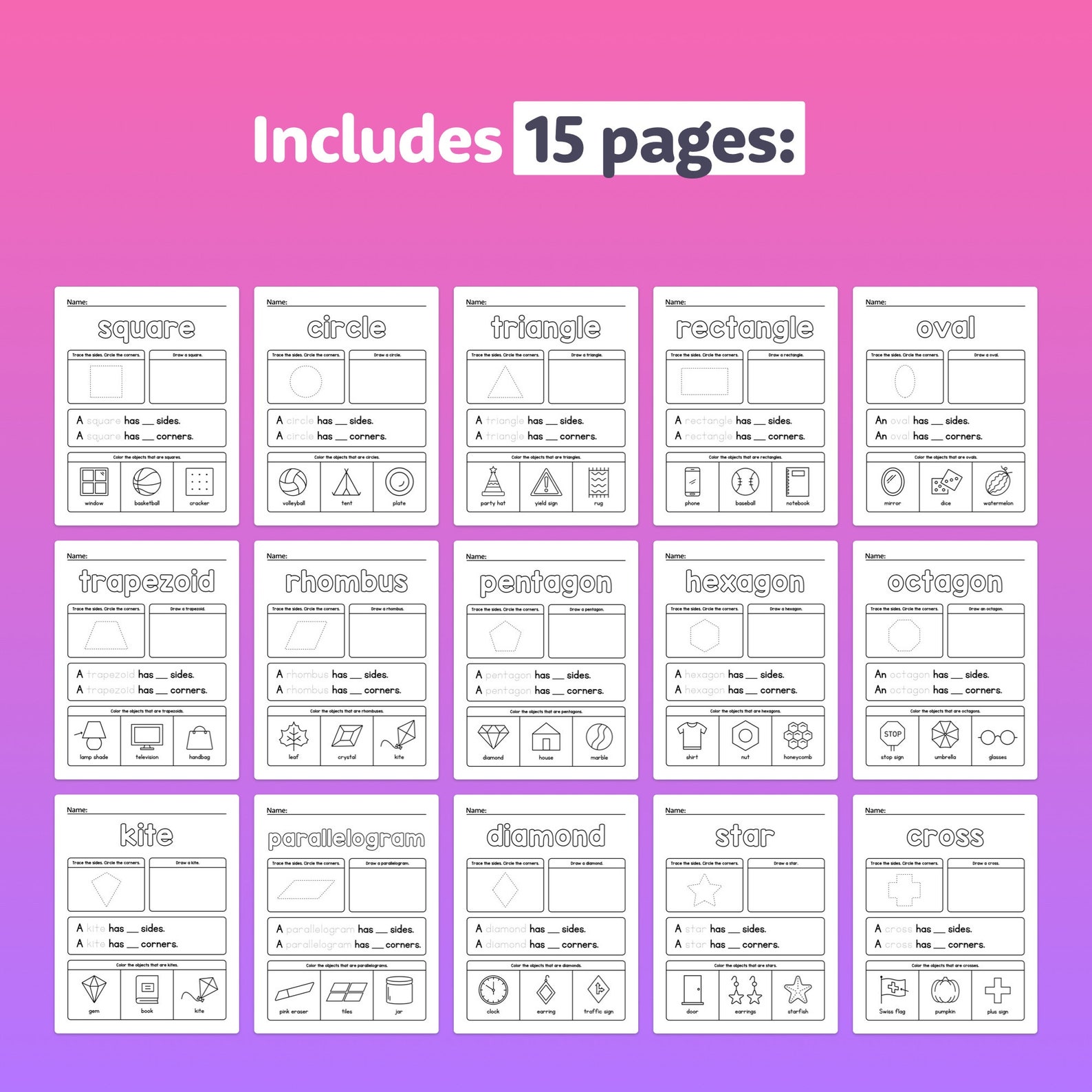 Properties of 2D Shapes Worksheets | Kindergarten 2D Shapes, 1st Grade ...
