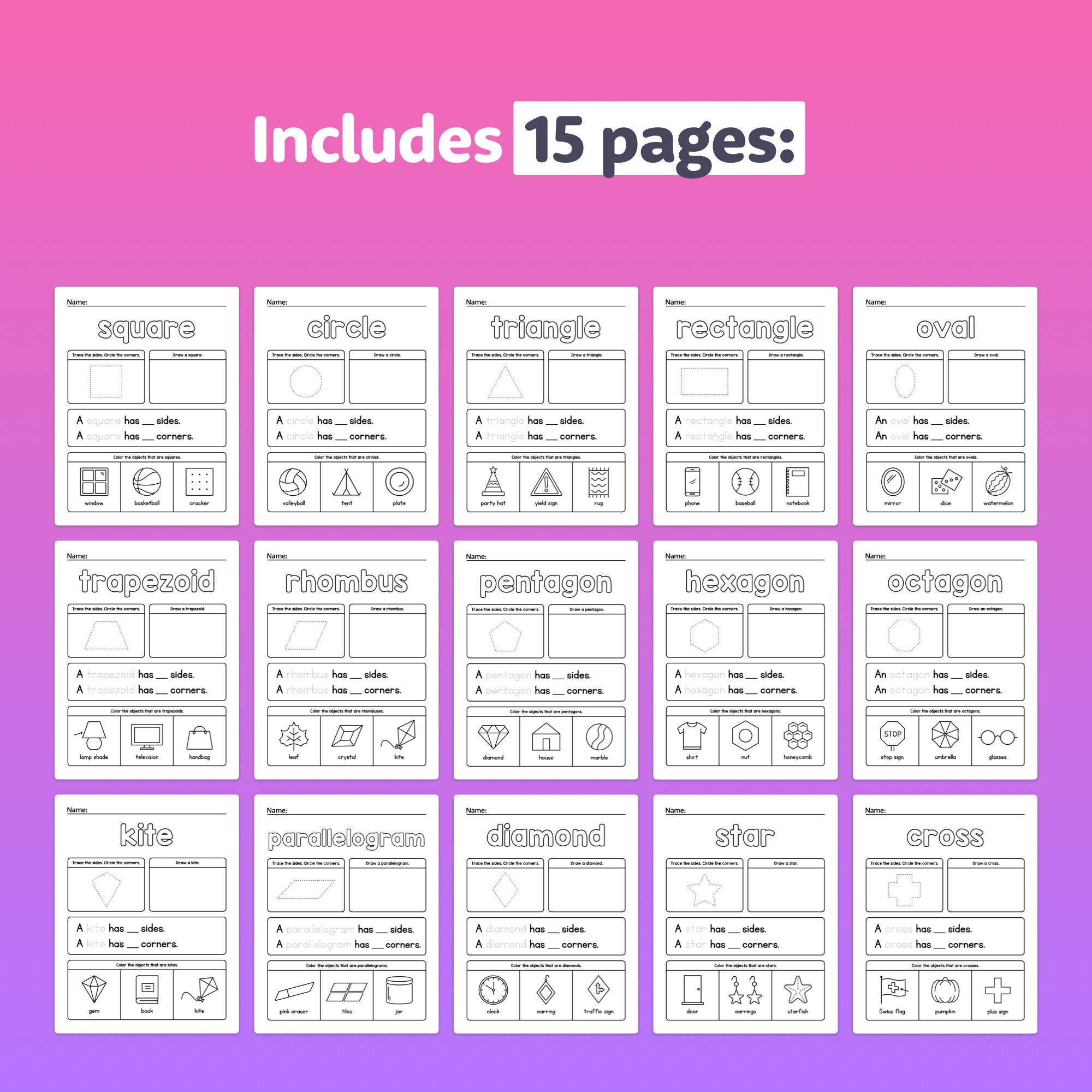 Properties of 2D Shapes Worksheets | Kindergarten 2D Shapes, 1st Grade ...