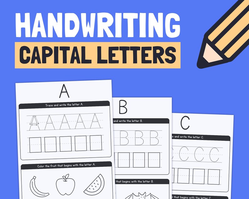 Handwriting Capital Letters Worksheets Kindergarten ELA & - Etsy