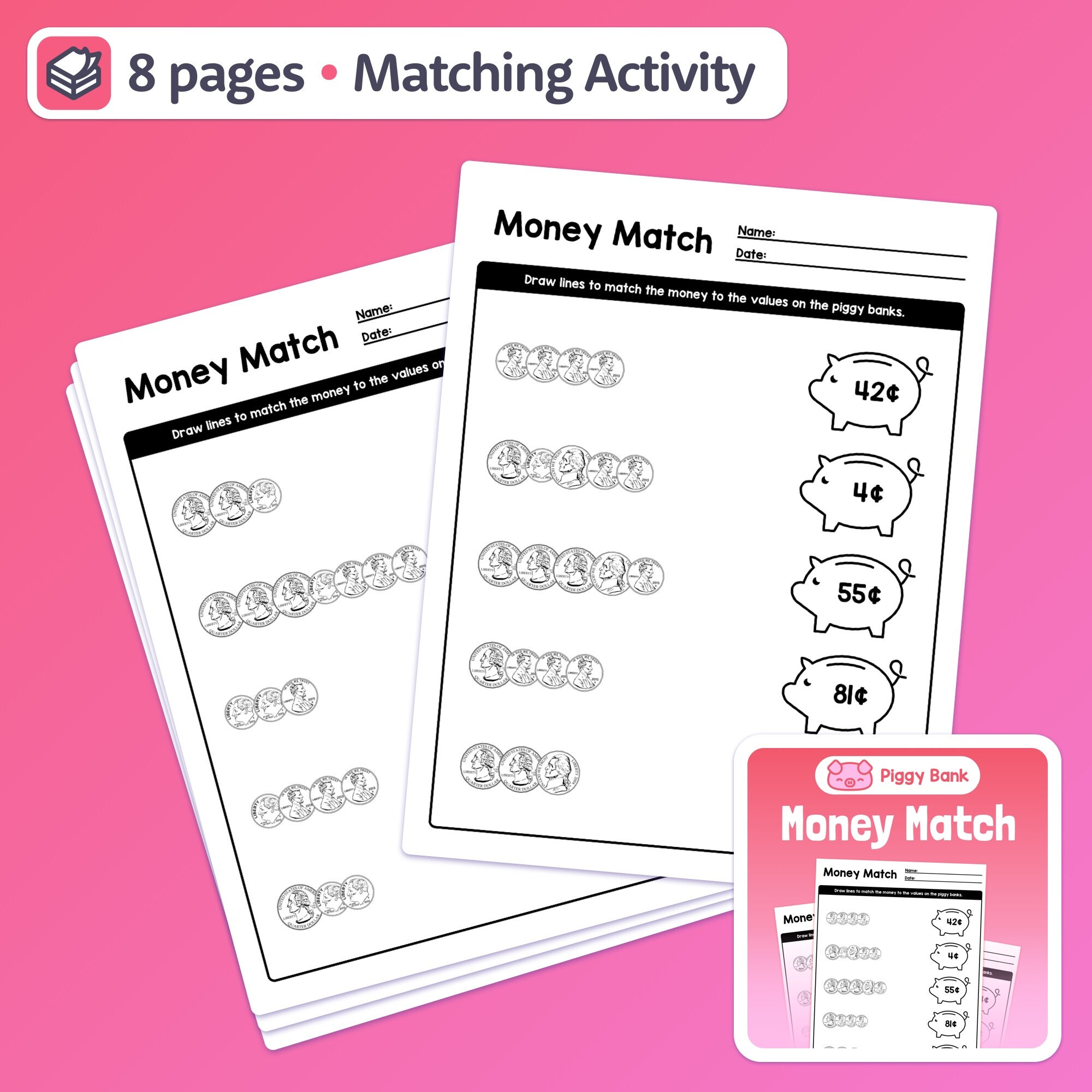 Money Math Bundle Kindergarten, 1st, 2nd Grade US Coin Worksheets ...