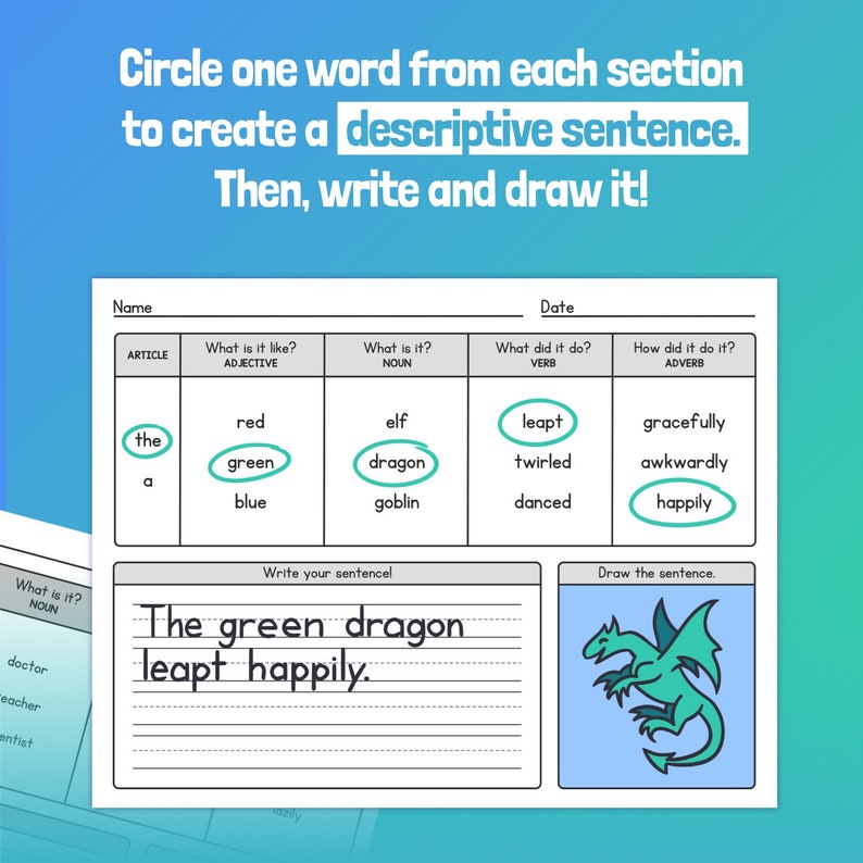Writing Sentences Worksheets | 1st, 2nd, 3rd Grade / Practice Nouns ...