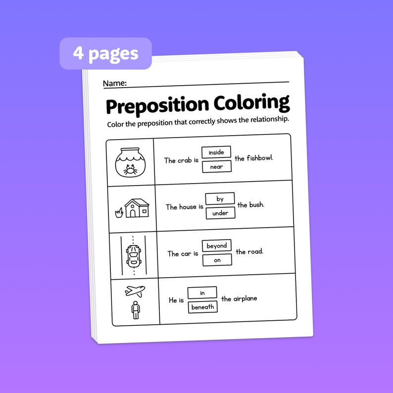Beginner Prepositions Practice | 1st & 2nd Grade Preposition Worksheets ...