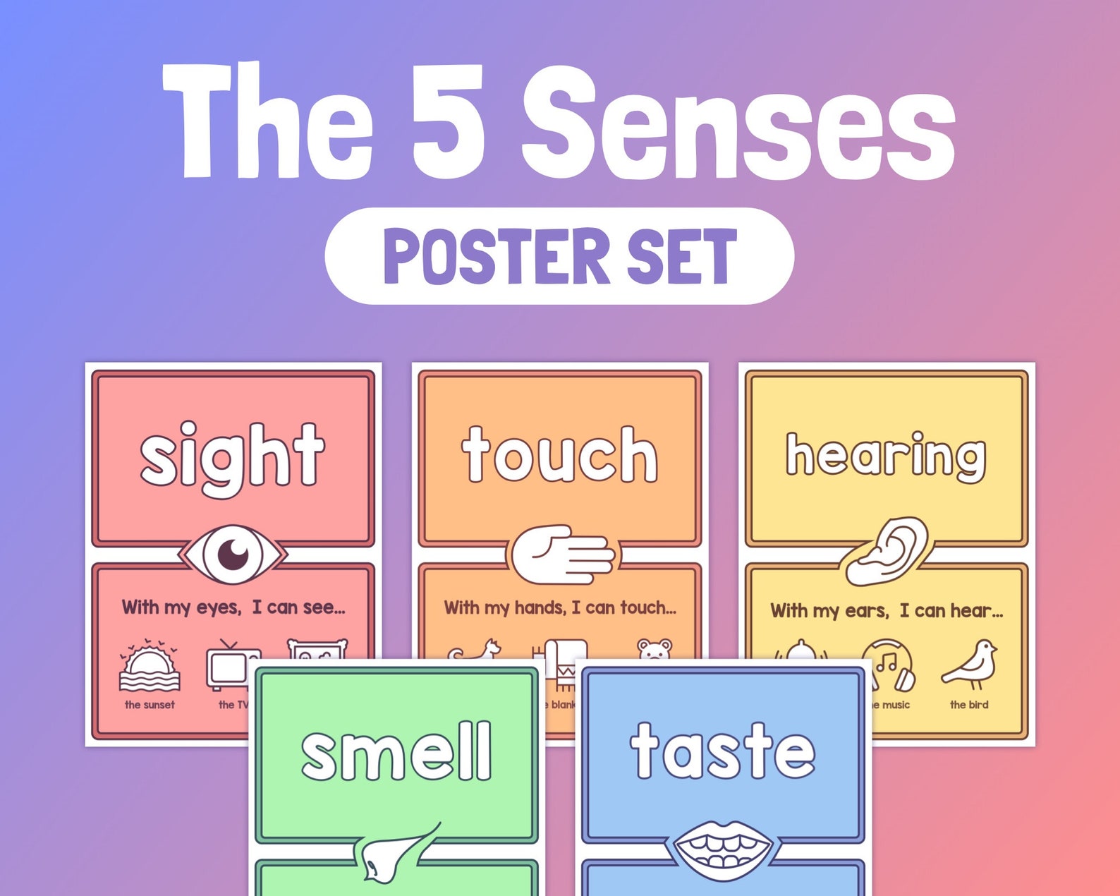 5 Senses Posters K 1st 2nd Grade Five Senses Bulletin - Etsy