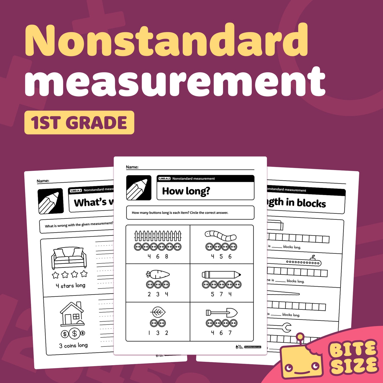 Nonstandard Measurement Worksheets | 1st Grade Length Math Activities ...