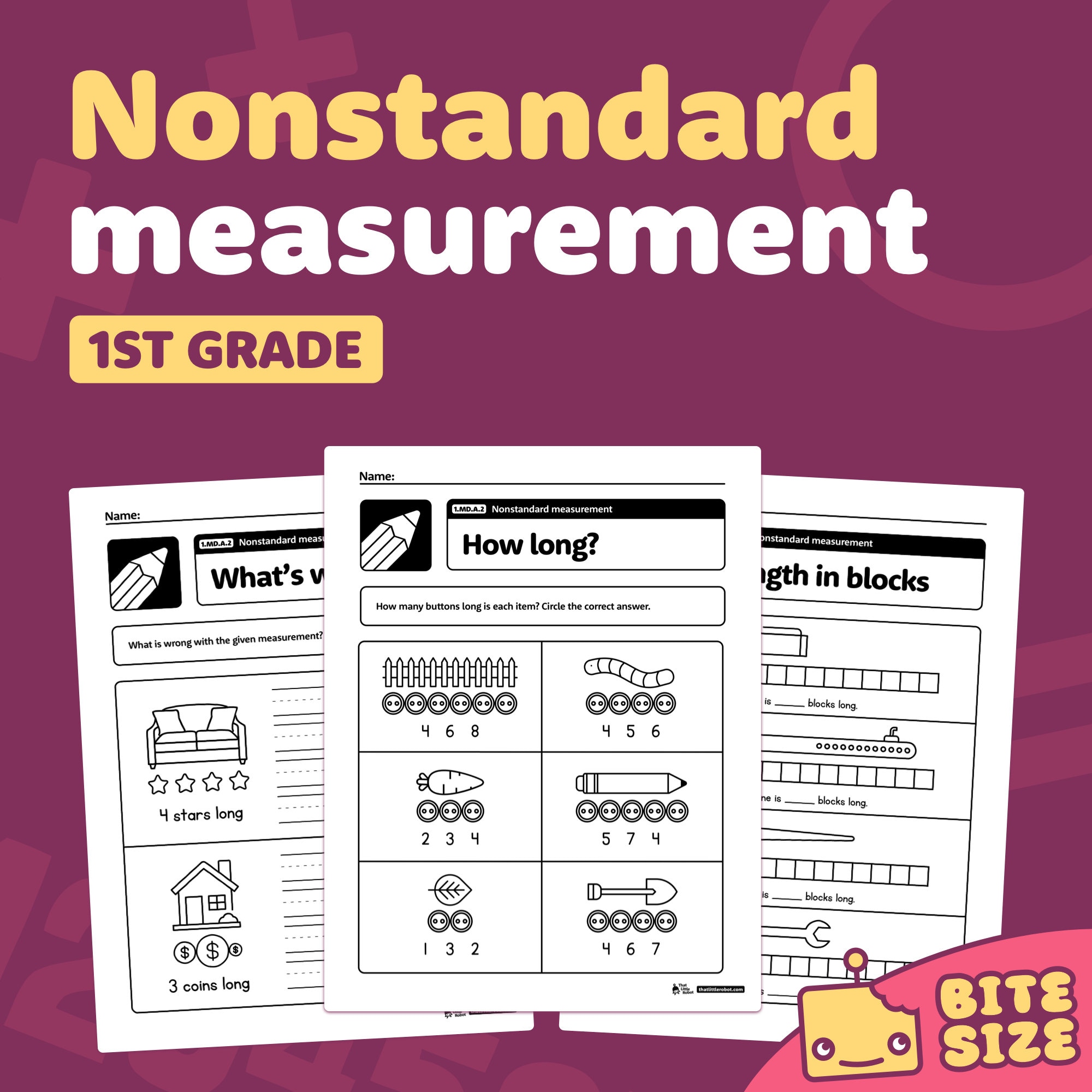 Nonstandard Measurement Worksheets | 1st Grade Length Math Activities ...