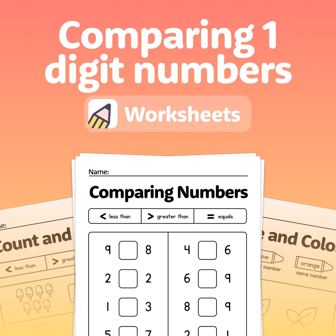 Comparing 1 Digit Numbers Worksheets | Greater Than, Less Than, Equals ...