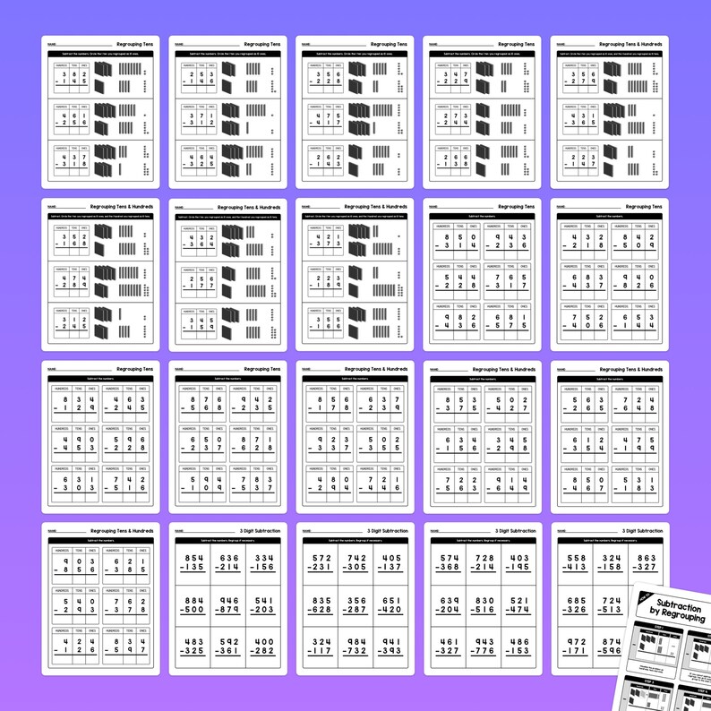 No Prep 3 Digit Subtraction With Regrouping Worksheets | 2nd, 4th, 3rd ...