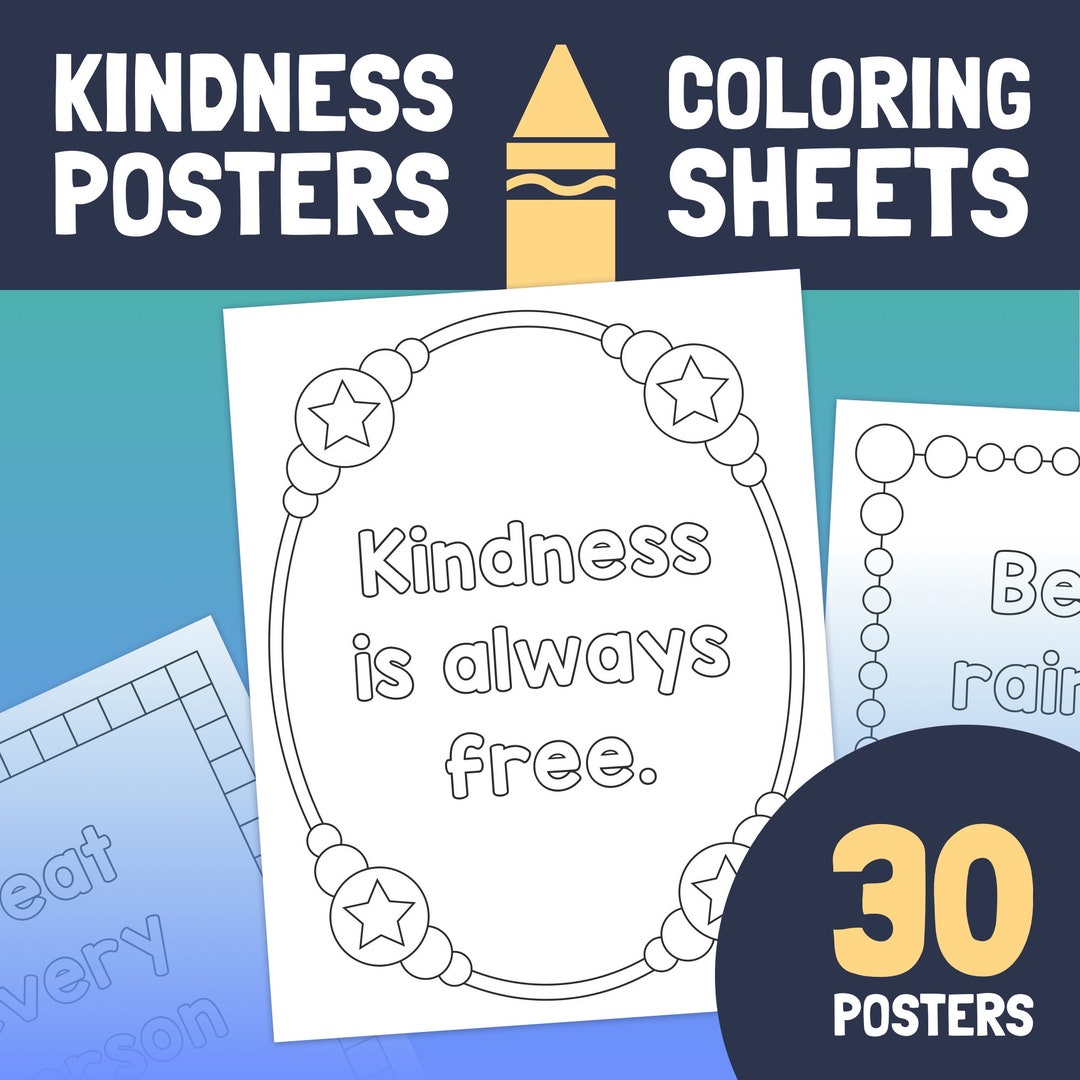 Kindness Poster Coloring Sheets Kindergarten, 1st, 2nd Grade Compassion ...