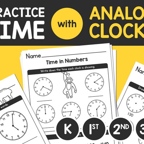 Analog Clocks Worksheets Kinder 1st 2nd 3rd Grade / - Etsy