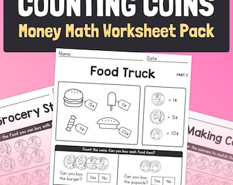 Counting Money Worksheet Math 1st 2nd Grade Dollas Coins Counting - Etsy