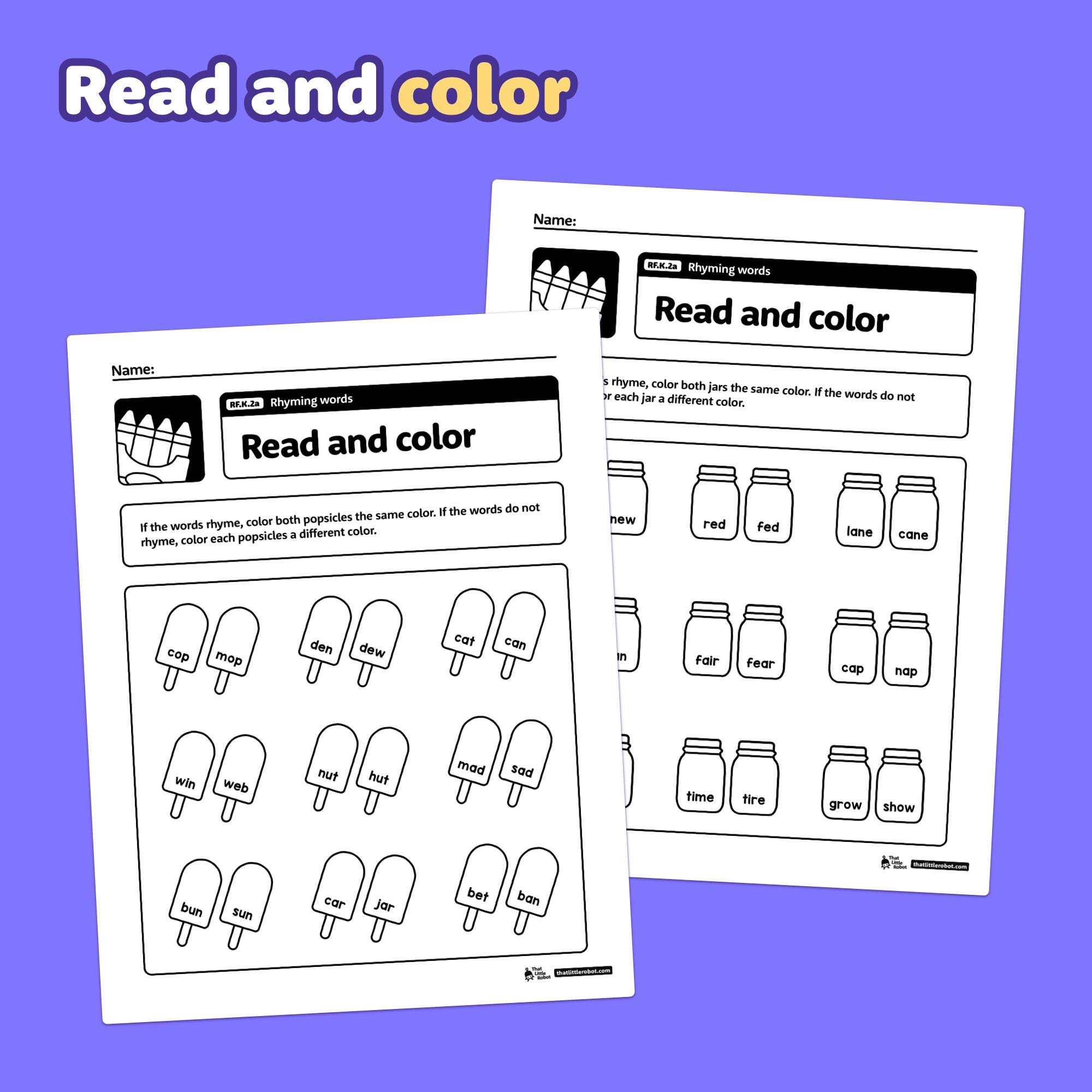Rhyming Words Worksheets | Kindergarten Rhyme Activities & Phonics ...