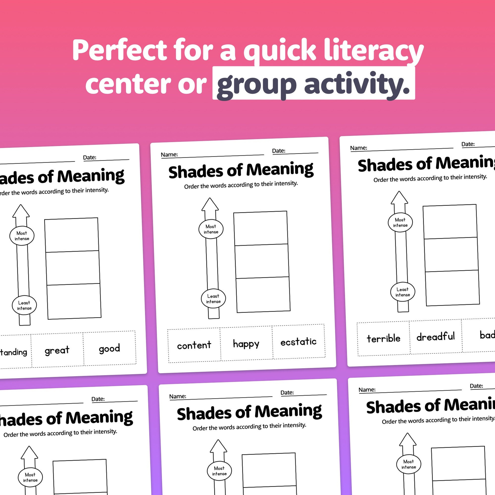 Shades of Meaning Activity | 1st & 2nd Grade Synonyms Literacy Center ...