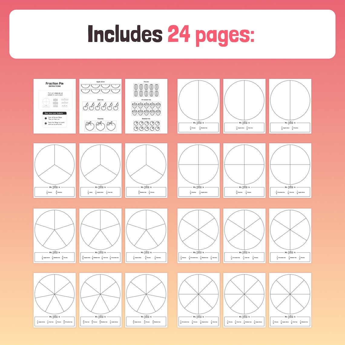 Beginner Fractions Activity Pie Fractions Craft, No Prep Fractions ...