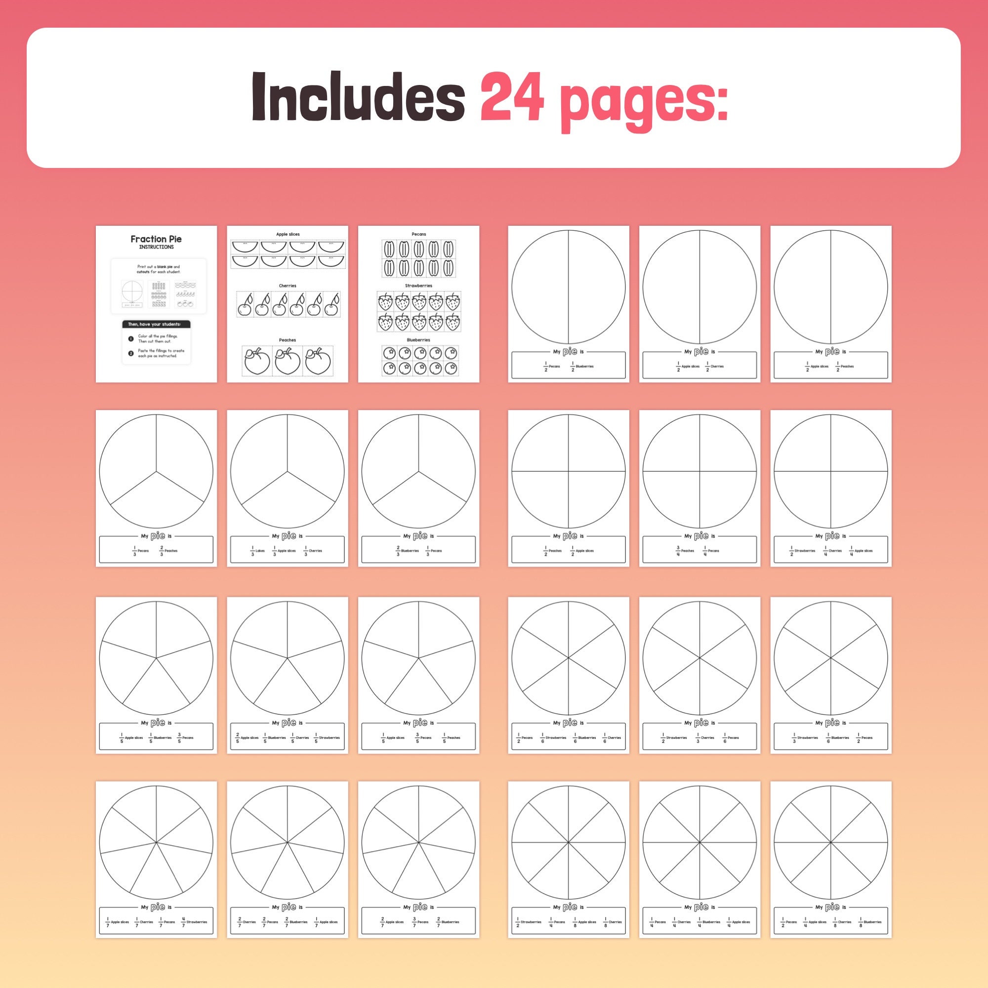 Beginner Fractions Activity | Pie Fractions Craft, No Prep Fractions ...