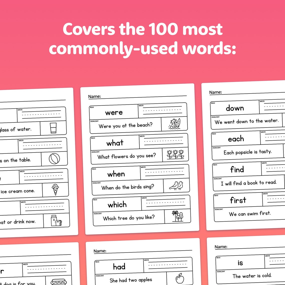 Summer Sight Words Worksheets Kindergarten & 1st Grade Sight Words ...