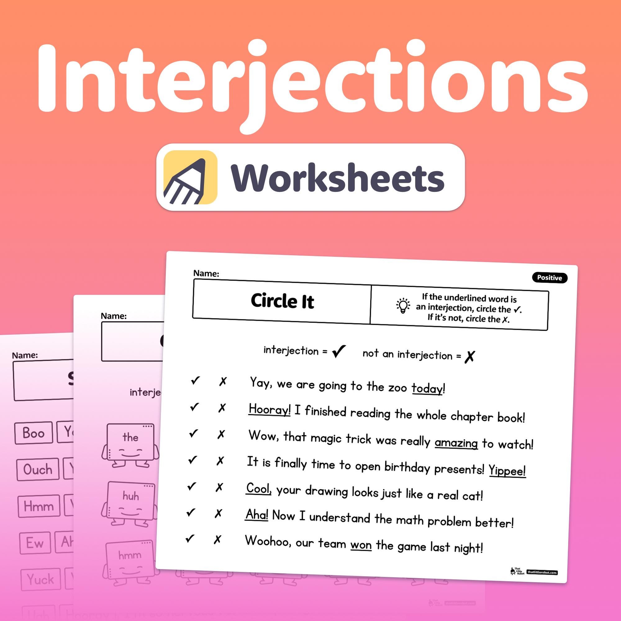Interjections Worksheets | 1st, 2nd, & 3rd Grade Grammar Activities ...