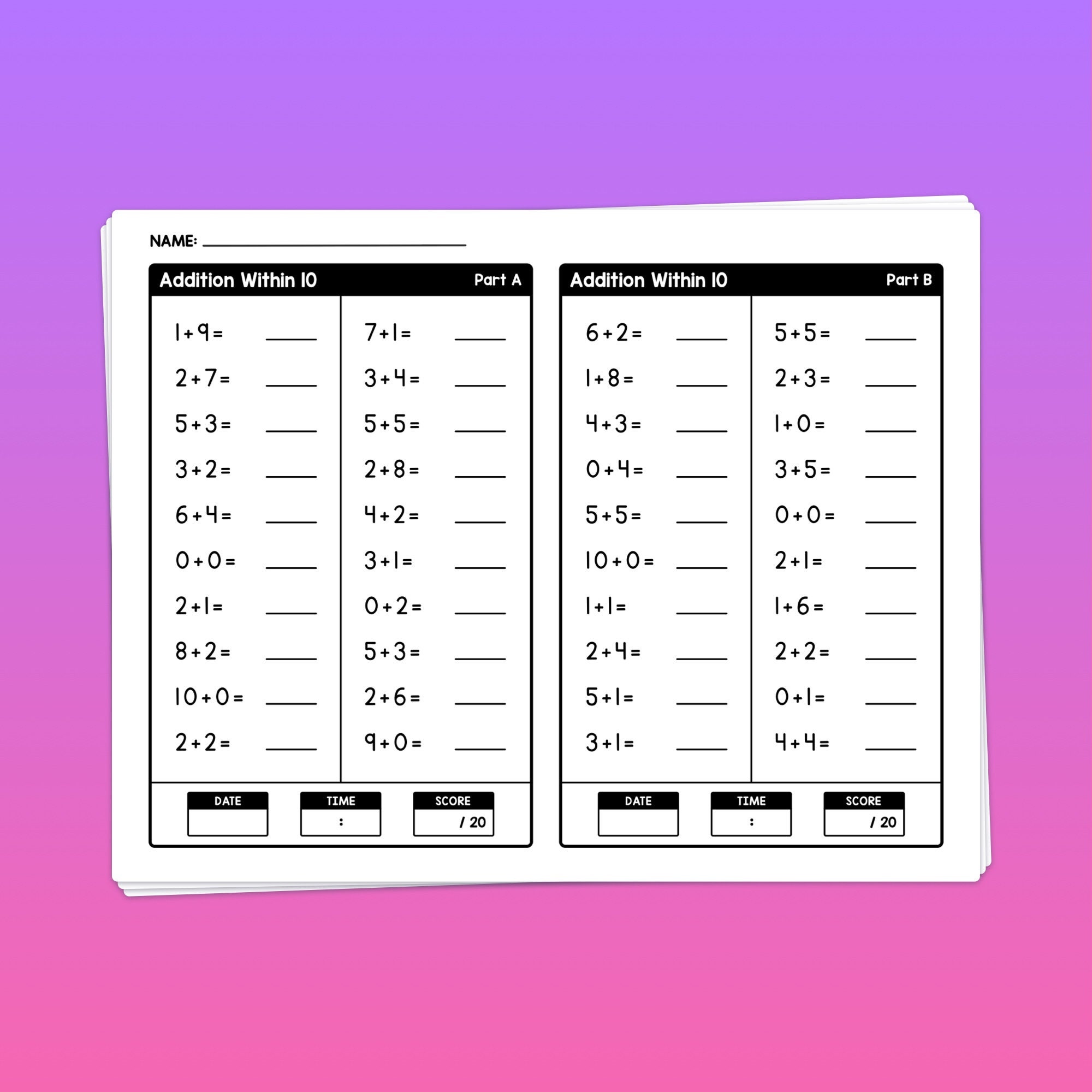 No Prep 1 Minute Addition Drills | Kindergarten, 1st, 2nd Grade Math ...