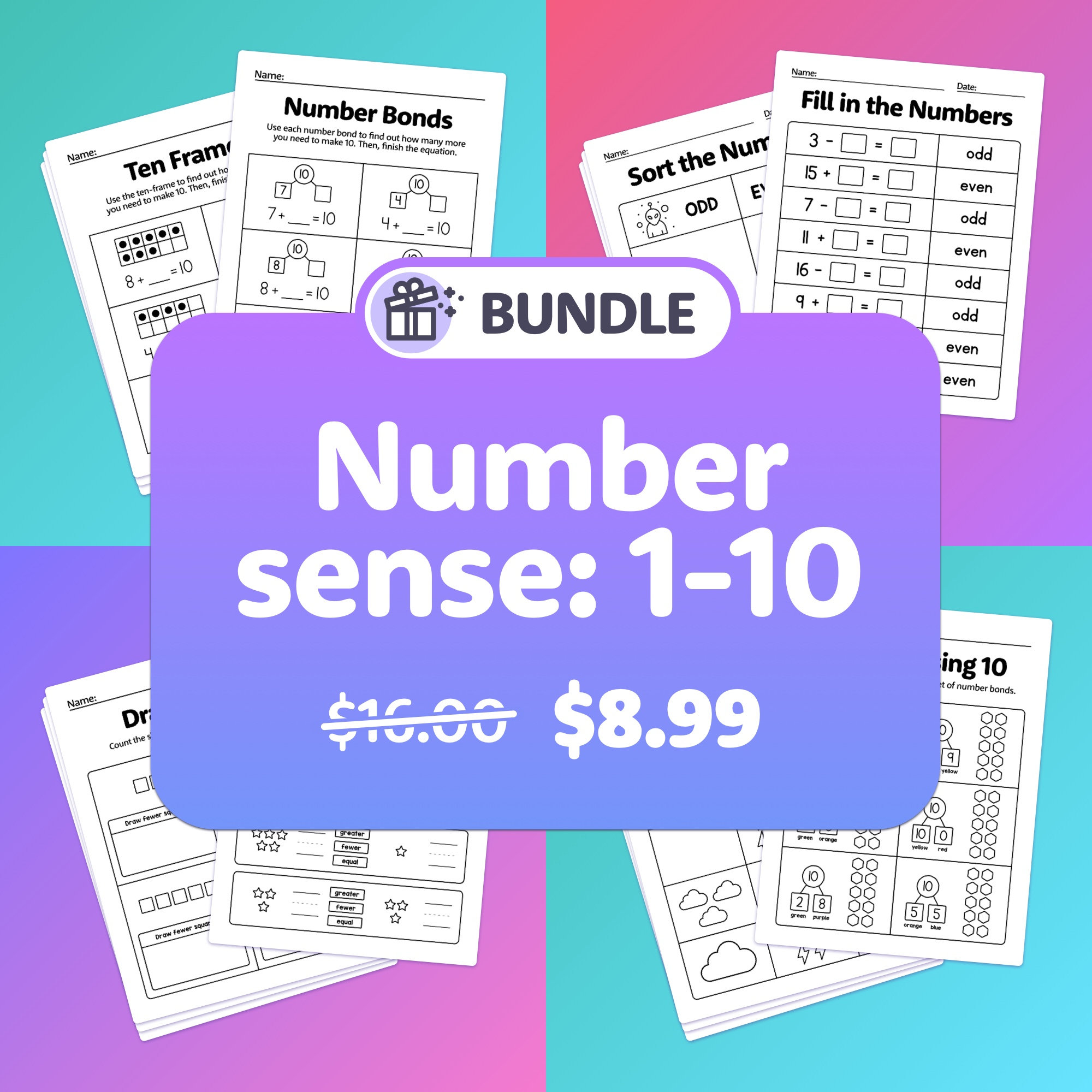 1-10 Number Sense BUNDLE | Kindergarten, 1st Grade, 2nd Grade Prep ...
