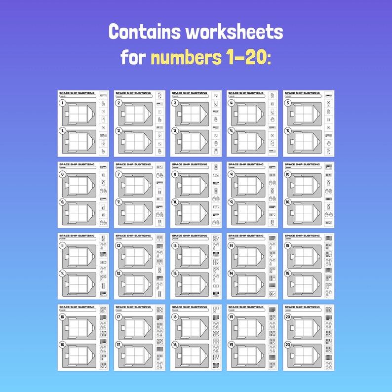 Subitizing Worksheets | Pre-k, Kindergarten, 1st Grade 1-20 Number ...