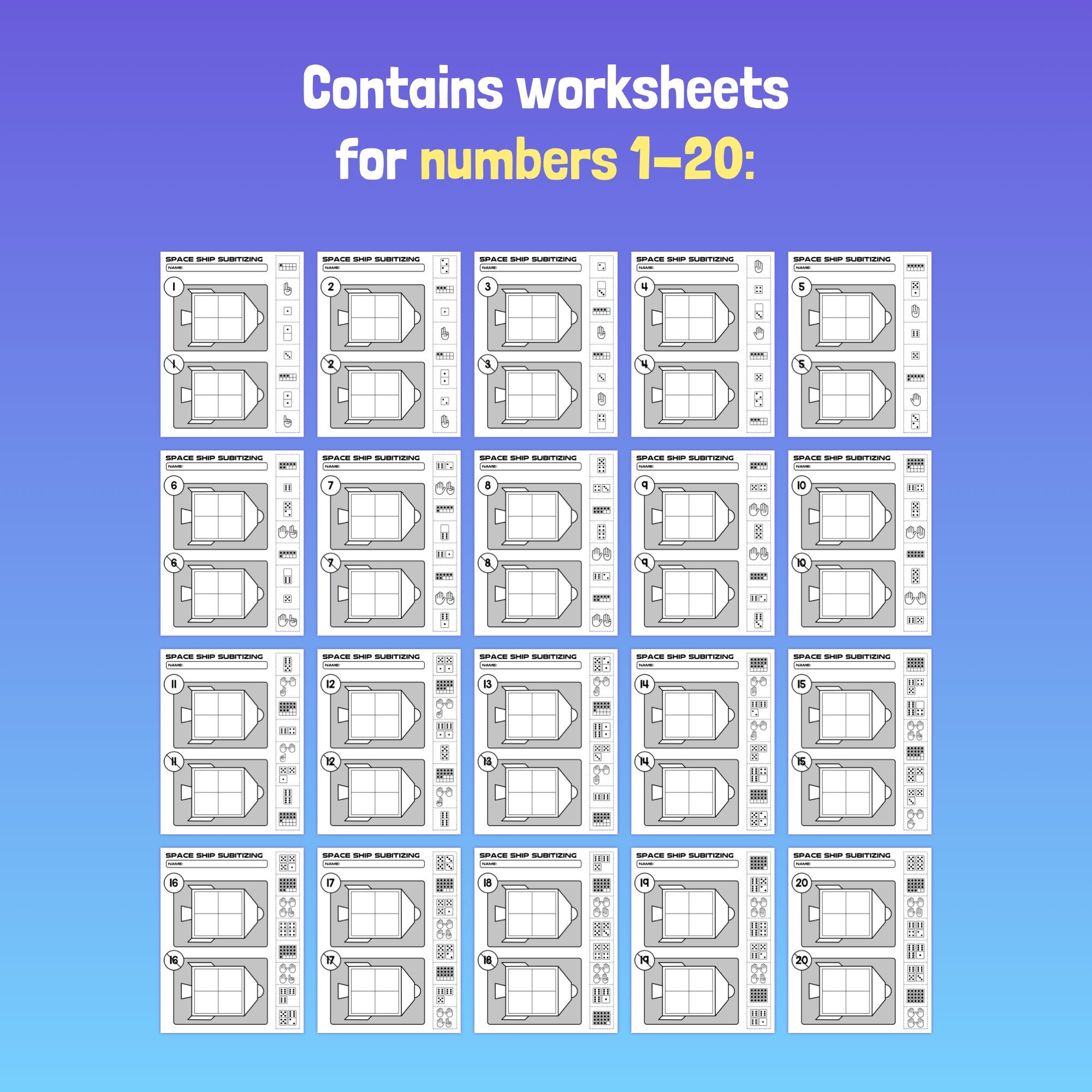 Subitizing Worksheets | Pre-k, Kindergarten, 1st Grade 1-20 Number ...